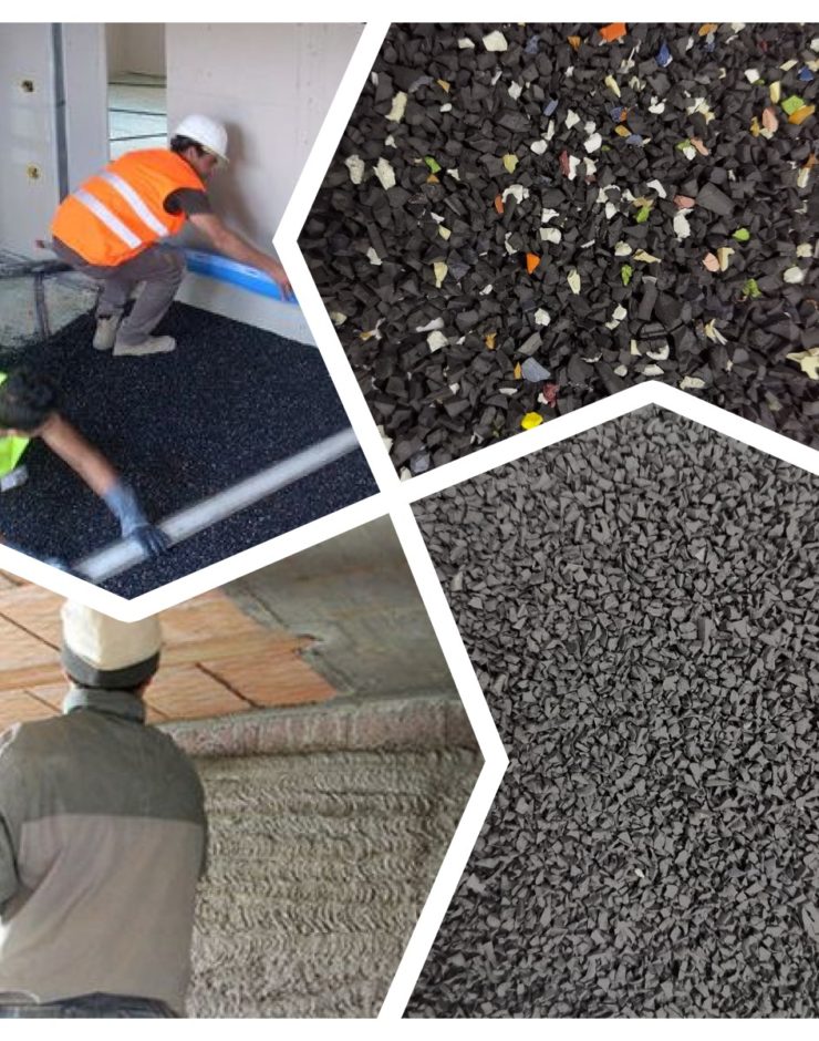 colored rubber-infill-poured granules in place-mulch-bowls